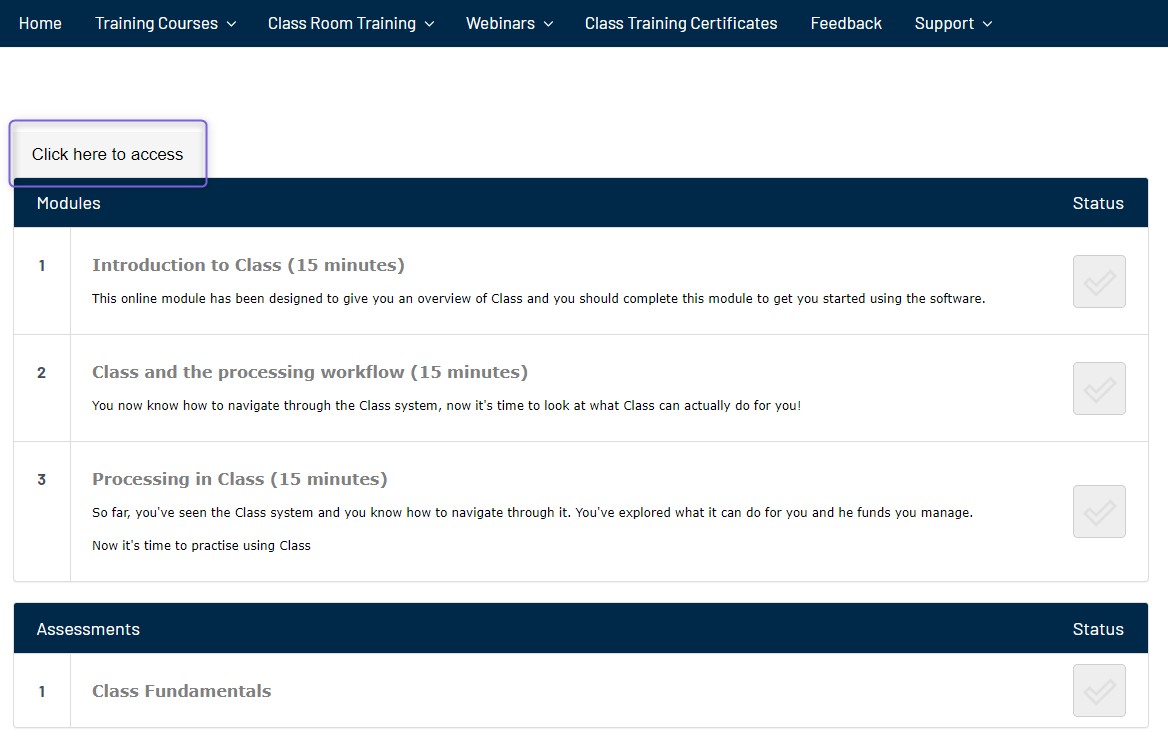 How do I access the training modules? – Class Training